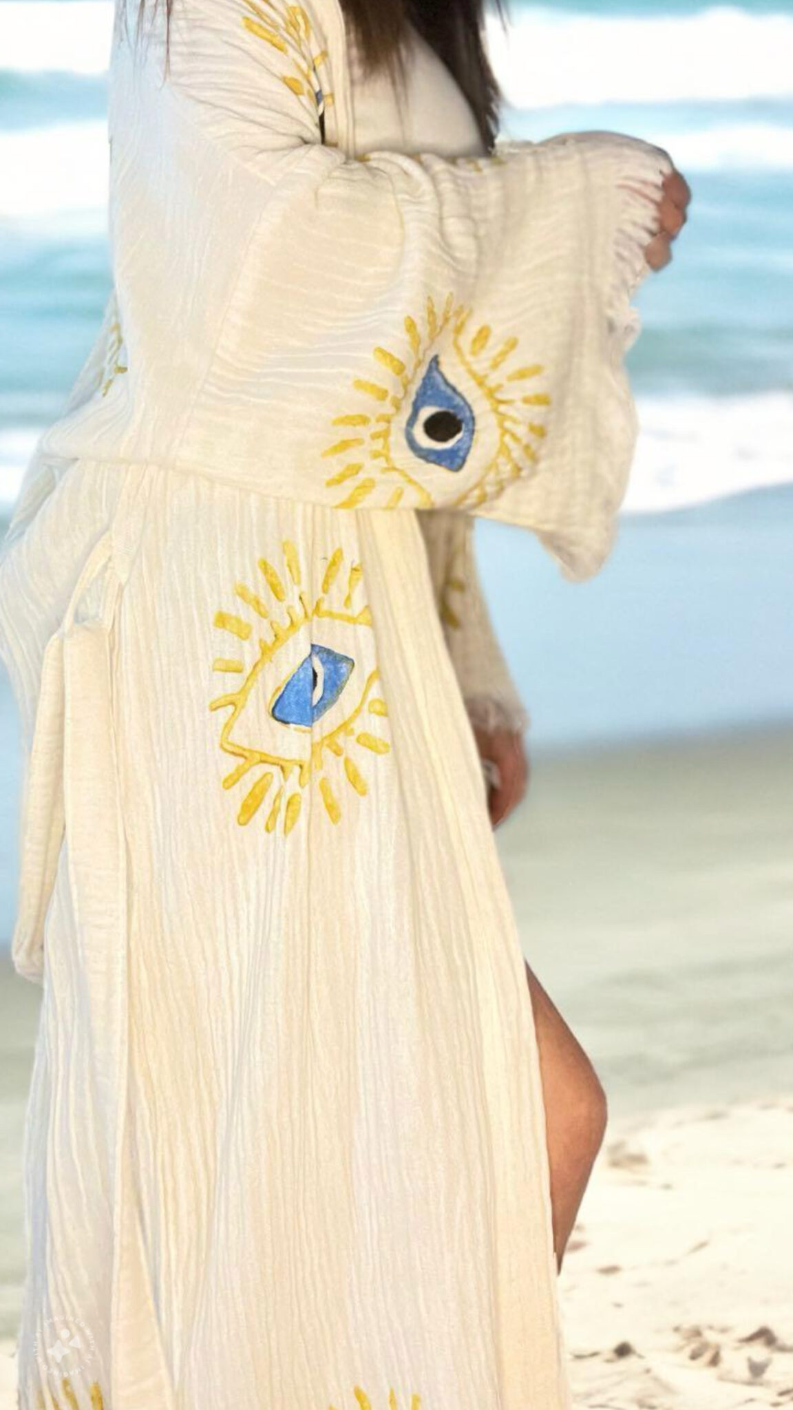 Handmade Yellow Evil Eye Design, Organic Turkish Cotton Robe ...